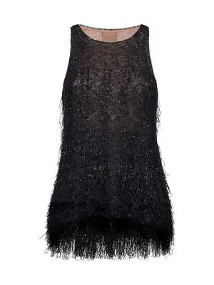 Giorgio Armani Blue Lurex Jersey Top With Fringes And Sequins - Multicolor