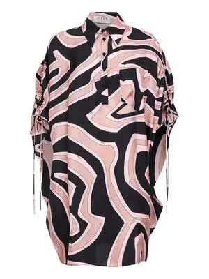 Emilio Pucci Black And Pink Labirinto-print Silk Twill Short Kaftan Dress - Multicolor