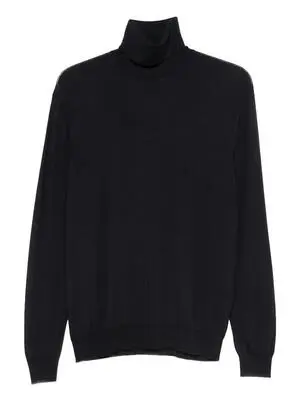 Malo Virgin Wool Roll Neck Pullover - Black
