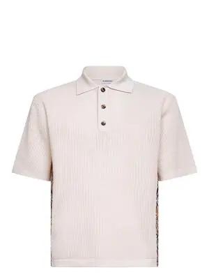 Burberry Beige Cotton Mesh Polo Shirt With Check Trims - Multicolor