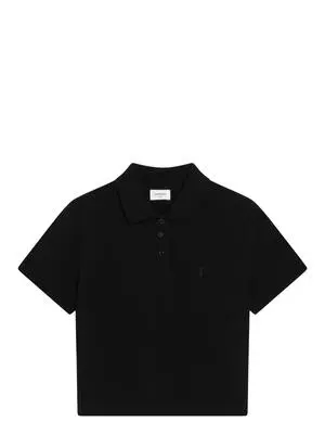 Saint Laurent SAINT LAURENT Cropped Cotton Pique Polo Shirt Black