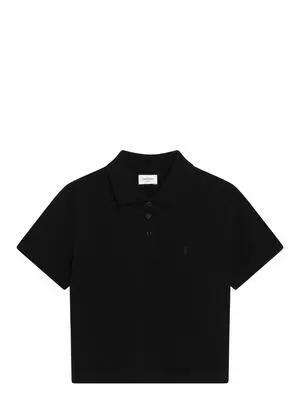 Saint Laurent Cropped Cotton Pique Polo Shirt - Black