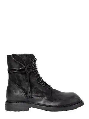 ANN DEMEULEMEESTER Distressed Suede Combat Boots - Black