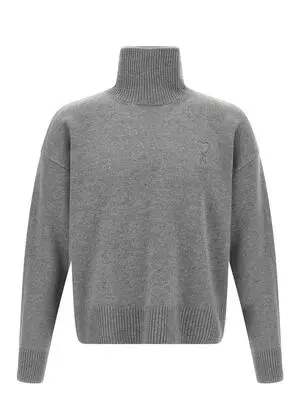AMI Paris Puff Logo Sweater - Gray