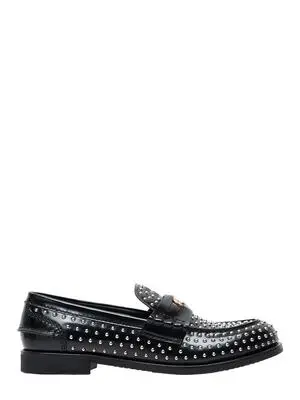 Miu Miu Studded Leather Loafers - Black