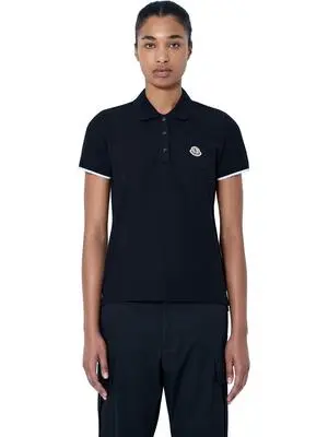 Moncler Piqué Polo Shirt With Logo Badge - Black