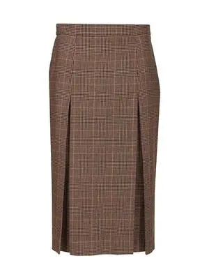 Saint Laurent Prince Of Wales Wool And Cashmere Midi Skirt - Brown
