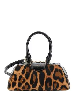 Givenchy Antigona East West' Brown Mini Handbag With Animalier Print And Logo Lettering On The Front In Leather - Multicolor