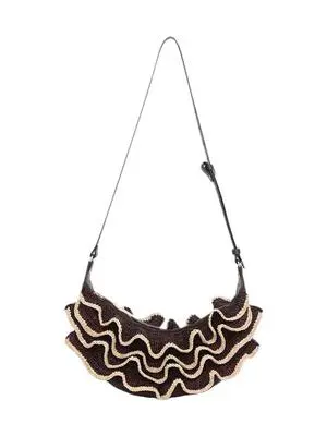 Zimmermann Crochet Knit Ruffled Shoulder Bag - Brown