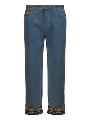 Burberry Burberry Men Medium Blue Denim Jeans With Check Details Multicolor