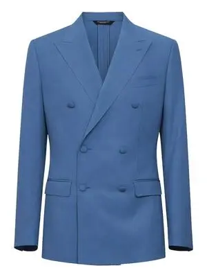 Dolce & Gabbana Avio Blue Wool Poplin Double-breasted Jacket - Multicolor