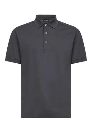 Zegna Grey Cotton And Silk Pique Polo Shirt - Multicolor