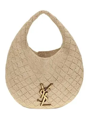 Saint Laurent Icare Hobo Bag In Raffia - Cream