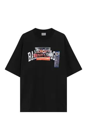 Balenciaga Balenciaga Bumper Stickers Medium-Fit Cotton T-Shirt In Black Men Black