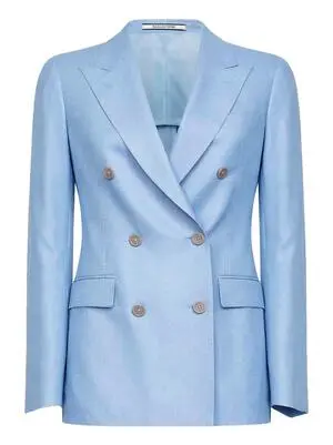 TAGLIATORE Tagliatore Women Light Blue Wool And Silk And Linen Double-Breasted Blazer
