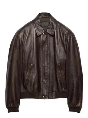 Prada Nappa Leather Bomber Jacket - Brown