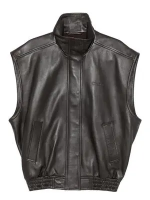 Balenciaga Leather High Neck Sleeveless Zip Fastening Vest - Brown
