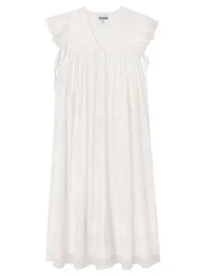 GANNI Ruffled Cap Sleeve Dress - White