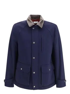 Brunello Cucinelli Virgin Wool Jacket With Nappa Inserts - Blue