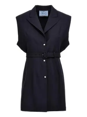Prada Belted Wool Vest - Blue