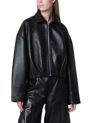 ROTATE BY BIRGER CHRISTENSEN Cropped Leather Jacket - Black