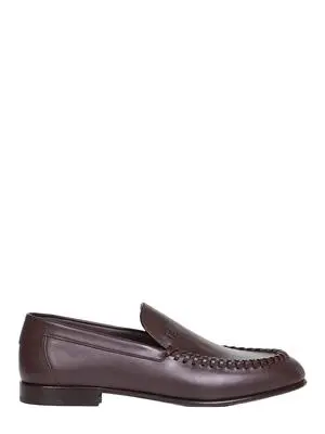 Fendi Dark Brown Leather Braided Loafers - Multicolor