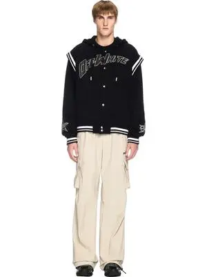 Off-White Fleece Varsity Hooded Jacket - Black