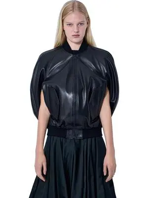 Balenciaga Structured Leather Bomber Jacket - Black