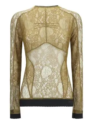 Attico Stretch Lace Fitted Top - Green