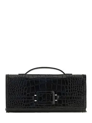 ROGER VIVIER Belle Vivier Crocodile-effect Clutch - Black