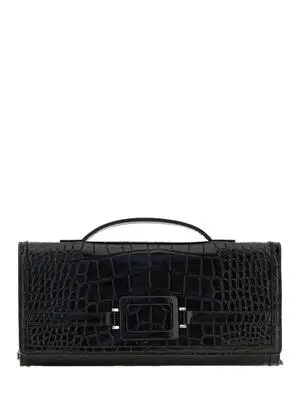 ROGER VIVIER Belle Vivier Crocodile-effect Clutch - Black