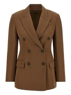 Brunello Cucinelli Virgin Wool Tricotine Double-breasted Blazer - Brown