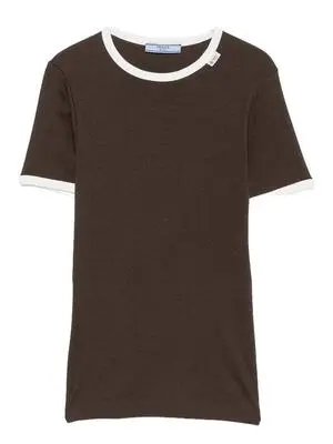 Prada Cotton Ribbed Knit Short Sleeve T-shirt - Brown