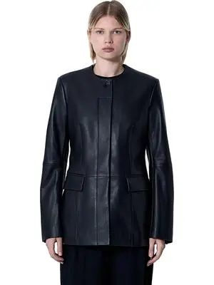 TOTEME Collarless Leather Jacket - Black