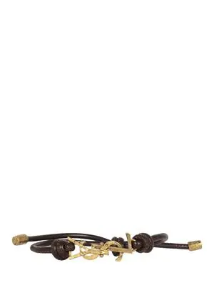 Saint Laurent Cassandre Leather And Brass Bracelet - Brown