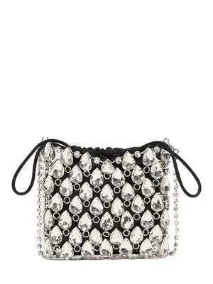 SELF-PORTRAIT Crystal Embellished Metallic Mesh Mini Bag - Silver