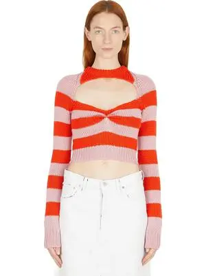 Marni Striped Knit Cut Out Top Pink