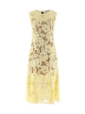 SELF-PORTRAIT Crochet Lace Midi Dress - Yellow