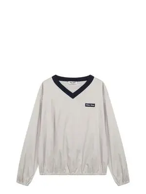 Miu Miu MIU MIU Tech Pongee V-Neck Sweatshirt Cream