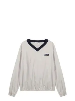 Miu Miu Tech Pongee V-neck Sweatshirt - Cream