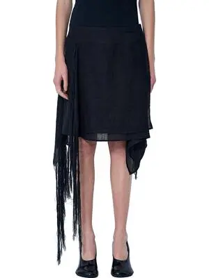 Yohji Yamamoto Asymmetric Fringe Skirt - Black