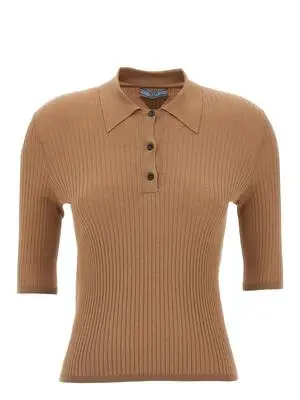 Prada PRADA Knitted Polo Shirt Cream