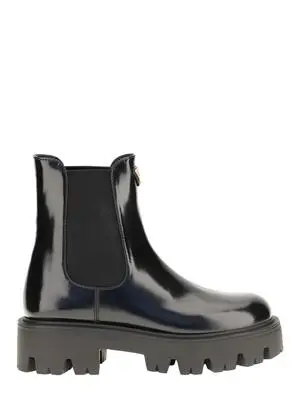 Prada Brushed Leather Ankle Boots - Black