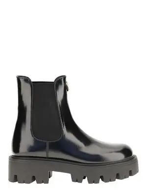 Prada Brushed Leather Ankle Boots - Black