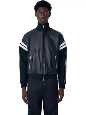 WALES BONNER Leather Logo Motif Bomber Jacket - Black