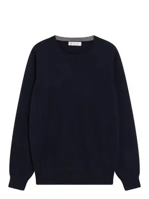 Brunello Cucinelli Cashmere Contrast Trim Sweater - Blue