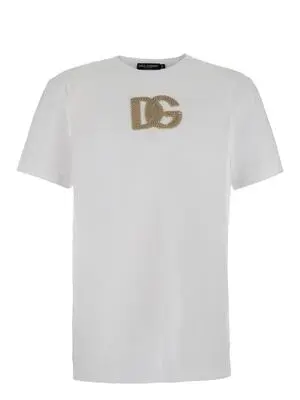 Dolce & Gabbana Crew Neck T-shirt With Logo On The Front In Cotton For - White