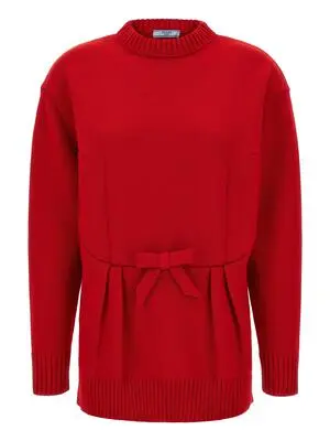 Prada Virgin Wool Bow Sweater - Red