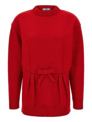 Prada Virgin Wool Bow Sweater - Red