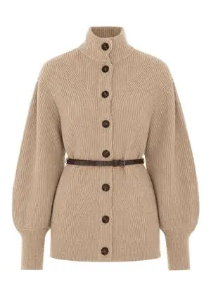 Brunello Cucinelli Knitted Belted Cardigan - Brown